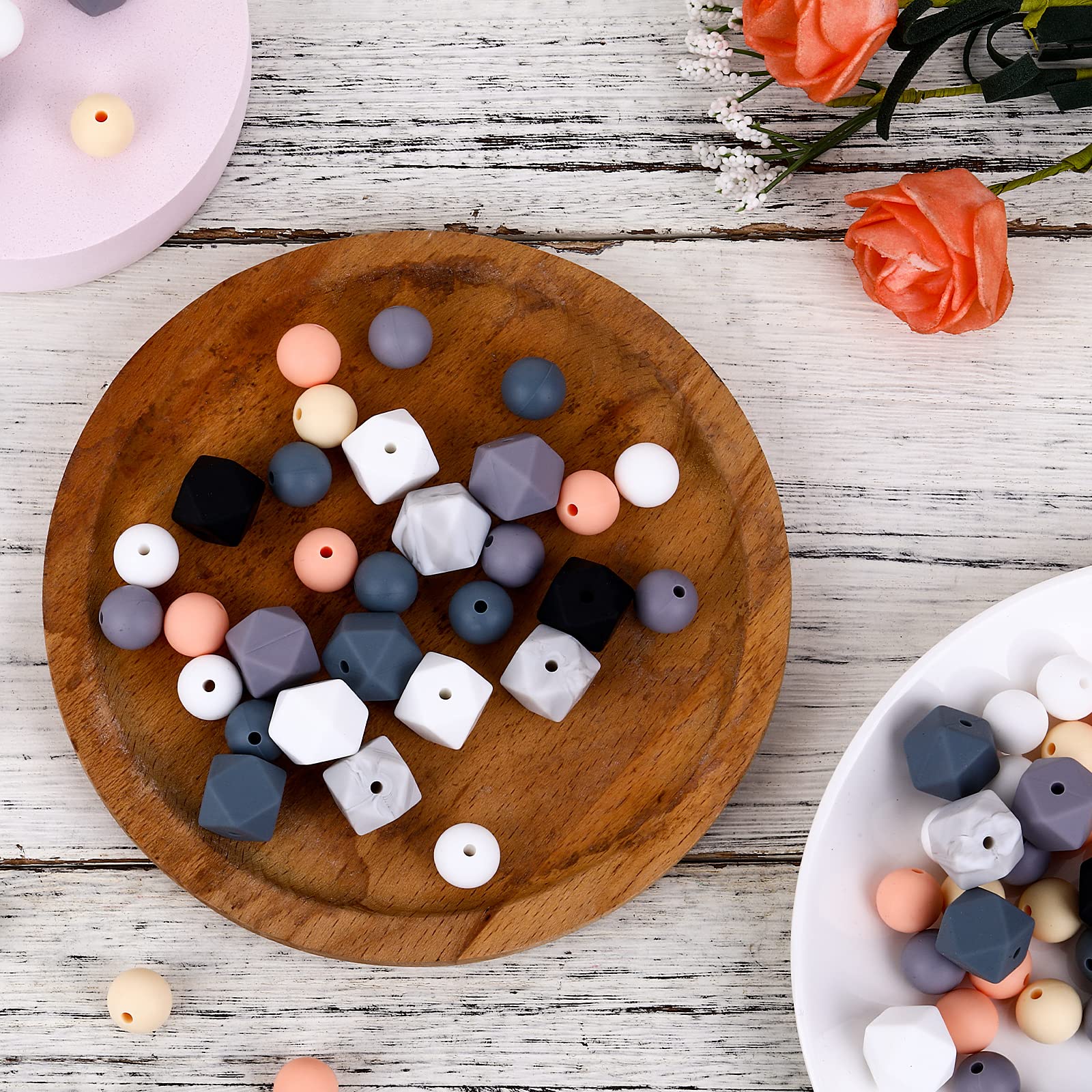 Lusofie 75Pcs Silicone Beads Kit Silicone Loose Beads Colorful Silicone Beads for Jewelry Making Necklace Bracelet Craft DIY
