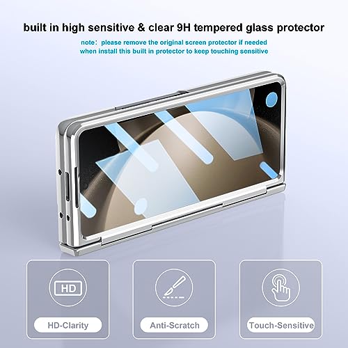 Libeagle Compatible with Samsung Galaxy Z Fold 5 Case with Innovative Hinge Protection, Detachable S Pen Holder & Capacitance Pen, Non-Yellow Clear Back, Screen Protector, Stand Cover 5G 2023, Silver