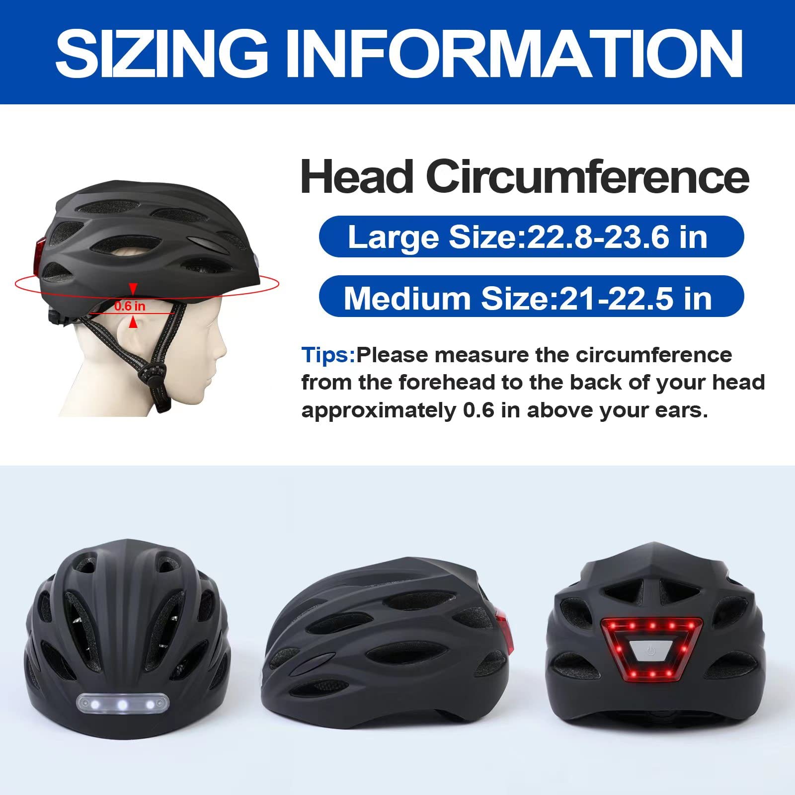 HIJIRH Pro Grade Bicycle Helmet,Mountain Bike Helmet,with Front USB Floodlight and Warning LED Light on Back,for Urban Commuter, Adjustable, Large & Medium Size, Fit for Adult Men/Women