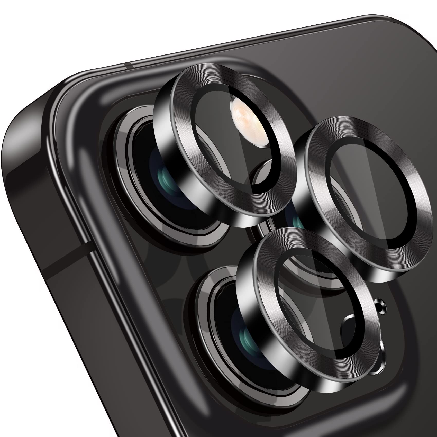 Hsefo Compatible with iPhone 13 Pro for 13 Pro Max Camera Lens Protector, Anti-Scratch Lens Cover 9H Tempered Glass Metal Camera Screen Protector Shockproof Camera Cover Ring -3 Pcs Graphite