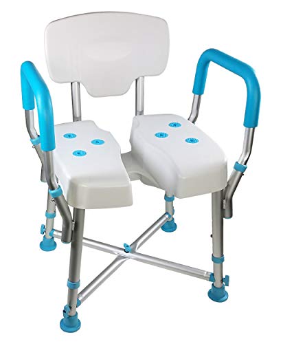 MedGear A-0273A DURA Hygienic Cutout Shower Chair with Back and Arm Rests Including Free Clip-on Shower Head Holder