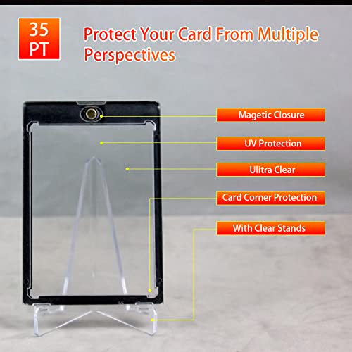 Kcgani 20pcs Black Magnetic Card Holders 35pt with 20 Stands, Hard Thick Plastic Card Protector, HD One Touch Card Sleeves Case for Standard Cards Trading and Display (40)
