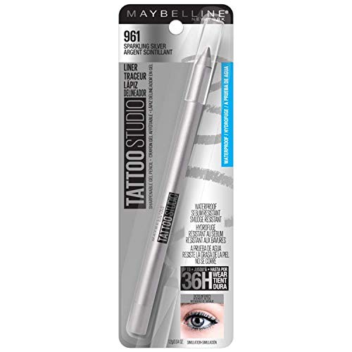 Maybelline TattooStudio Sharpenable Gel Pencil Longwear Eyeliner Makeup, Sparkling Silver, 0.04 oz. (Pack of 2)