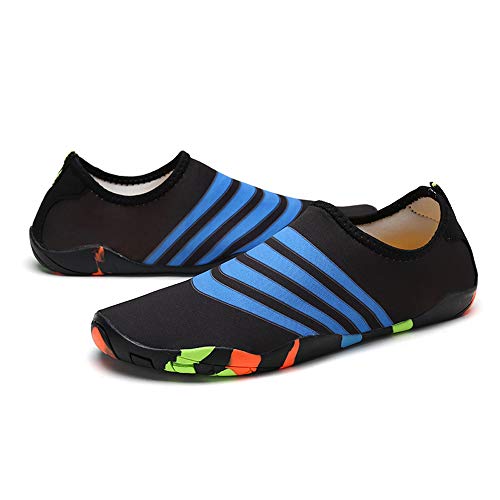 Hutop Water Shoes Womens Mens Kids Quick-Dry Aqua Socks Slip-on Barefoot for Outdoor Beach Swim Surf Yoga Exercise Soles in Amazon (Black/B Stripe, Numeric_7)