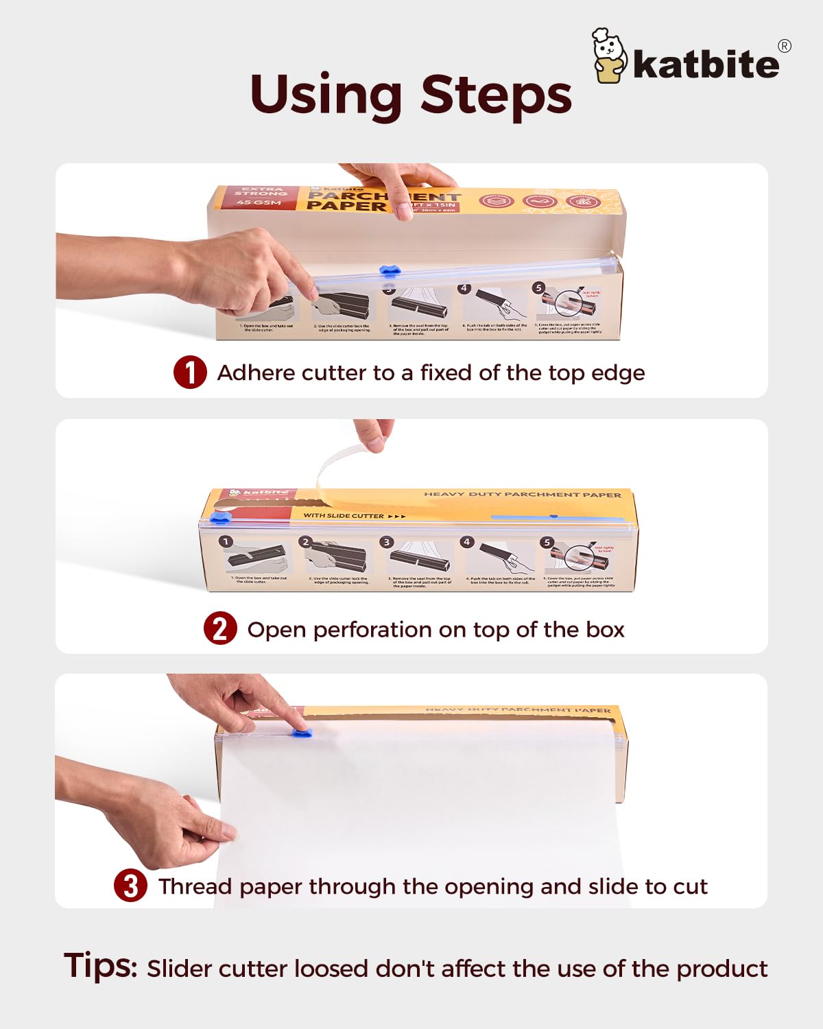 Katbite Heavy Duty Parchment Paper Roll & Slide Cutter for 15 Inches Plastic Food Wrap