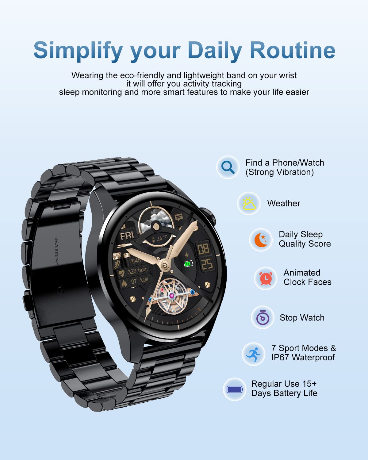 LIGE Smart Watches for Men, Smartwatch for Android and iOS Phones with Bluetooth Calls 1.32" Full Touch Screen Activity Tracker Heart Rate Sleep Monitor IP67 Waterproof Pedometer