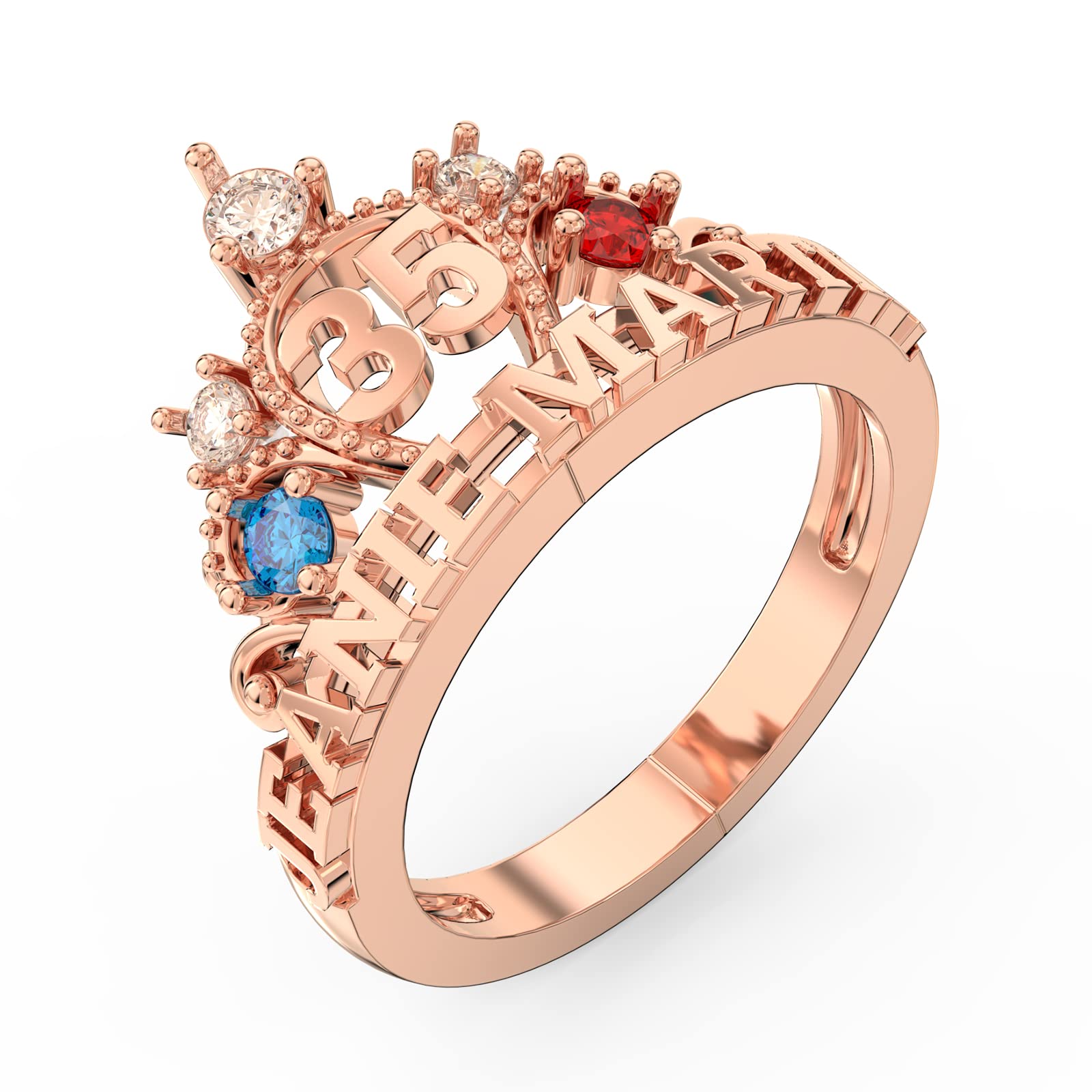 Luxladis Creative 3D Custom Name Initial Ring with Princess Crown Birthstone Rings for Women Bride Engagement Ring Dainty 925 Sterling Silver Personalized Promise Rings for Her (custom name & number)