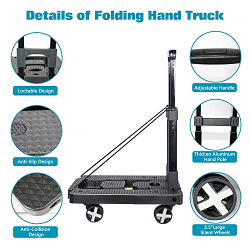 LKFDFIA Folding Hand Truck Portable Foldable Dolly Cart 110 lbs Lightweight Luggage Cart with Backpack & 3 Ropes, Dolly for Moving Travel Shopping Airport Office Use