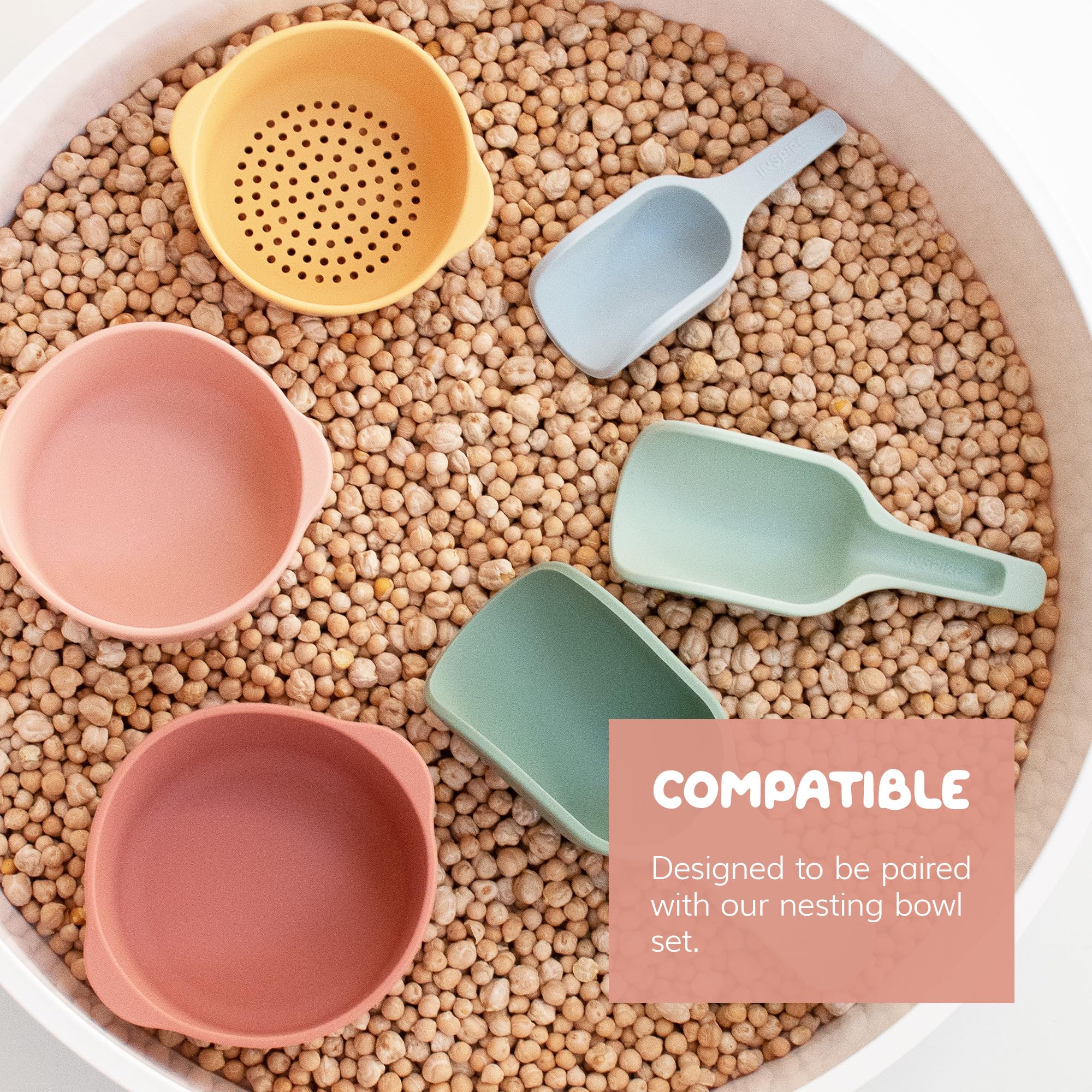 Inspire My Play - 3 x Silicone Nesting Scoops - Perfect for Sensory PlayTray - Sensory Bin Accessories - Special Education Classroom Supplies - Montessori Education Toys - Multi-Purpose Shovel - Coral