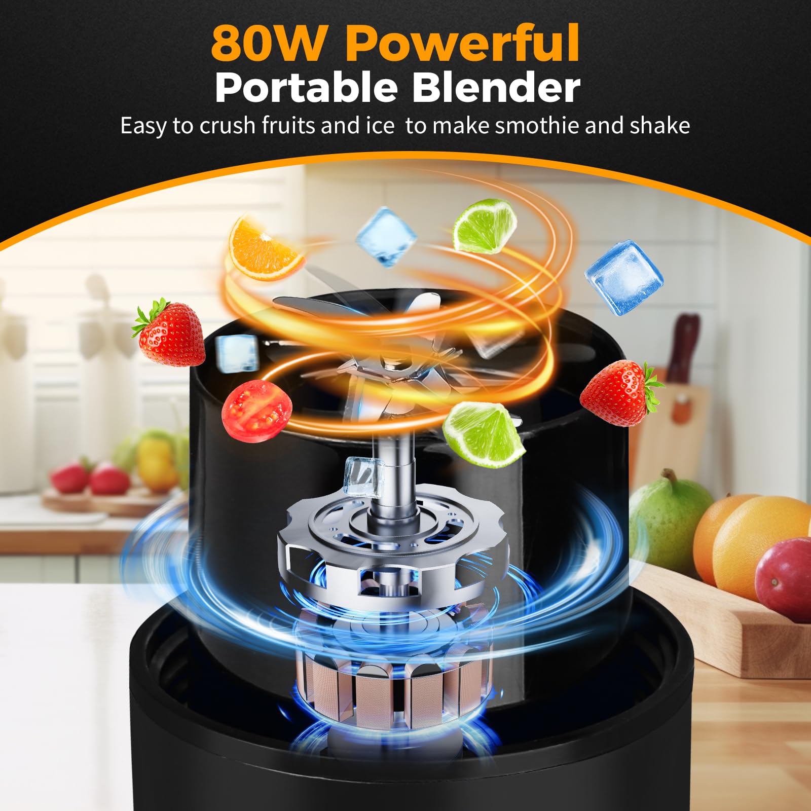 Portable Blender for Smoothies and Shakes,Personal Blender, 15 oz Vacuum Insulated Stainless Steel Keep Cold or Hot,BPA Free,USB Rechargeable,Travel Blender for Anywhere,Black(1 Pack)