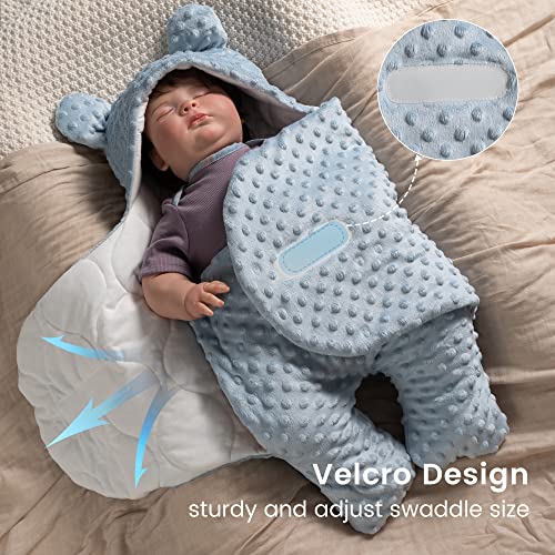 LILBESTIE Bear Swaddle Blanket, 1.5 TOG Ultra-Soft Hooded Infant Blankets Baby Sleeping Wrap Swaddle for 0-6 Months Infant Shower Gift, Blue