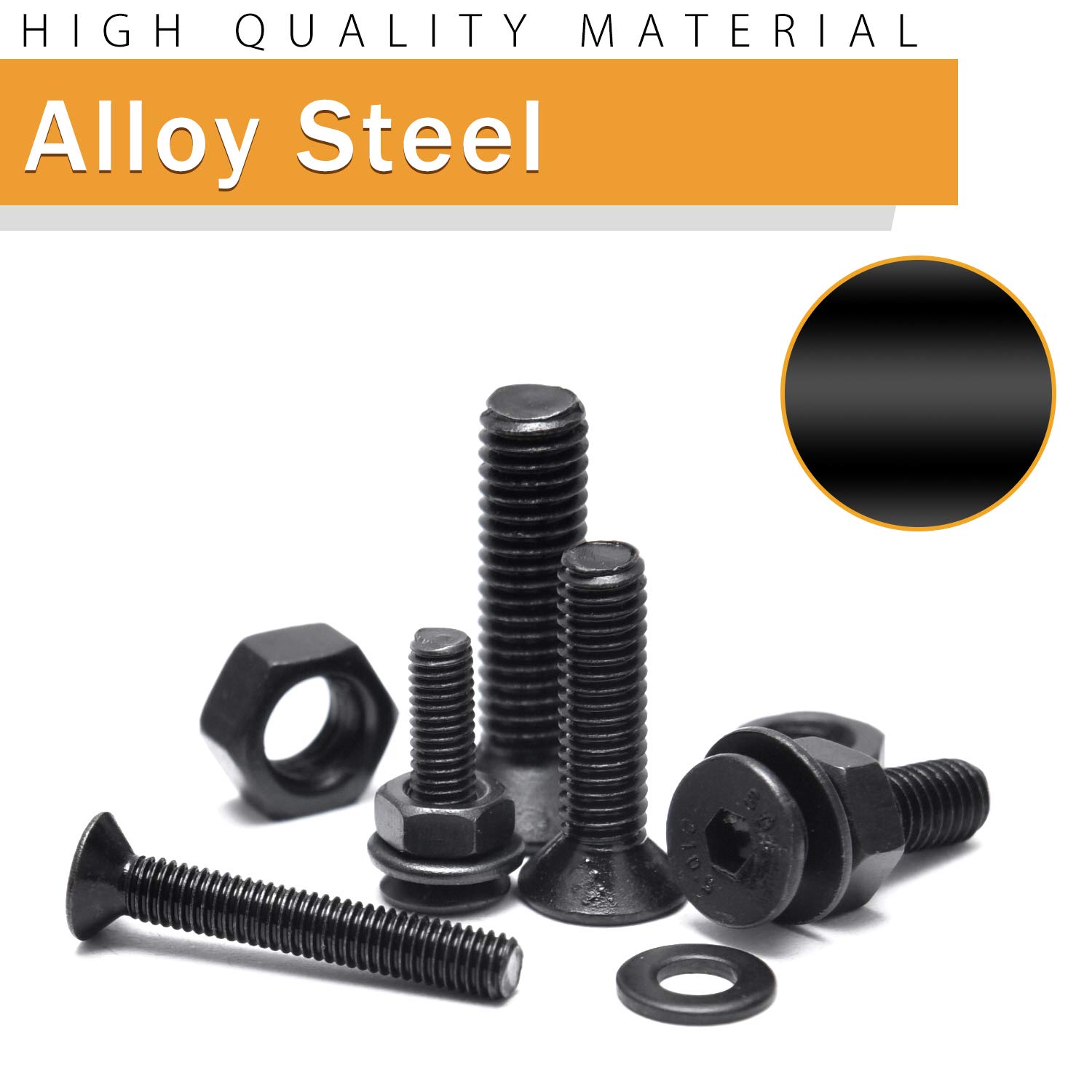 M6-1.0 M8-1.25 Flat Countersunk Hex Head Socket Cap Screws, 10.9 Grade Alloy Steel, VIGRUE 205PCS Metric Internal Hex Screws Bolts Nuts Washers Assortment Kit, Full Coarse Thread UNC