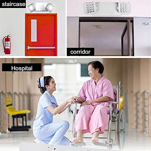 LED Emergency Light Fixture, Commercial Emergency Lights with Battery Backup, Square Two Head Adjustable LED Emergency Light for Power Failure Business, Emergency Exit Light AC 110V-277V 6 Pack