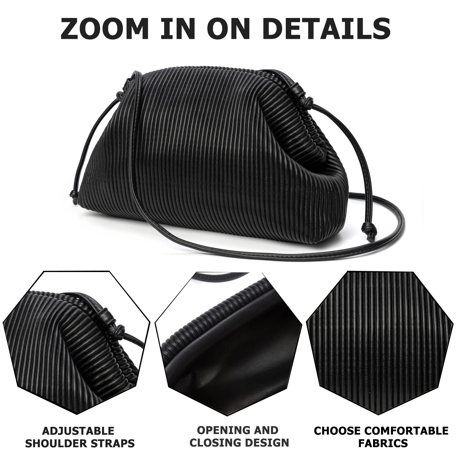 KingTo Clutch Purses for Women, Soft Cloud Bag Fashion Dumpling with Ruched Pouch Handbag for Crossbody Shoulder (Red)