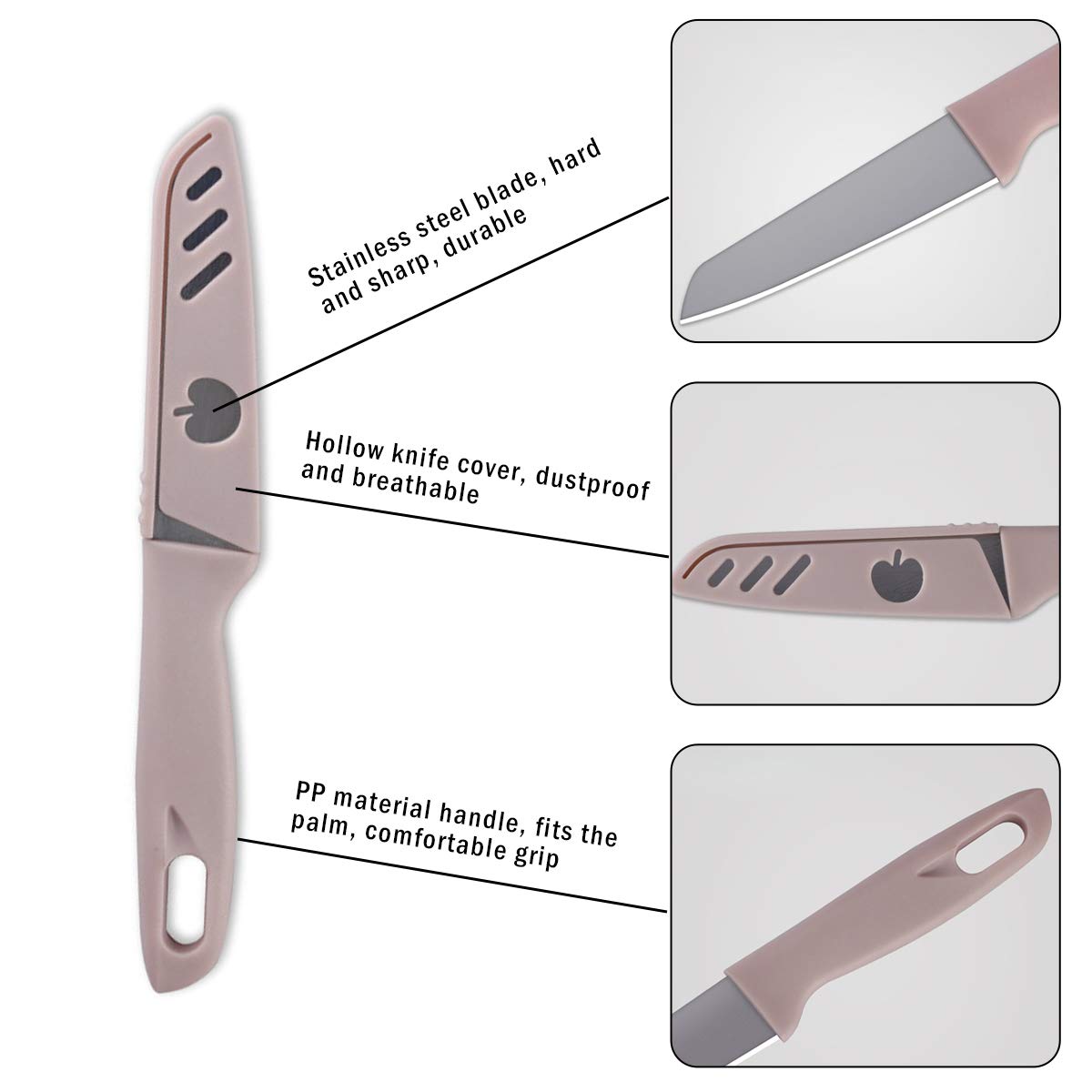 Kocpudu Paring Knife,3 Pieces Sharp and Durable Fruit Knife, with Protective Cover,fruit Knife Small of Exquisite Appearance,suitable for Most Types of Vegetables and Fruits (pink, Blue, Green)