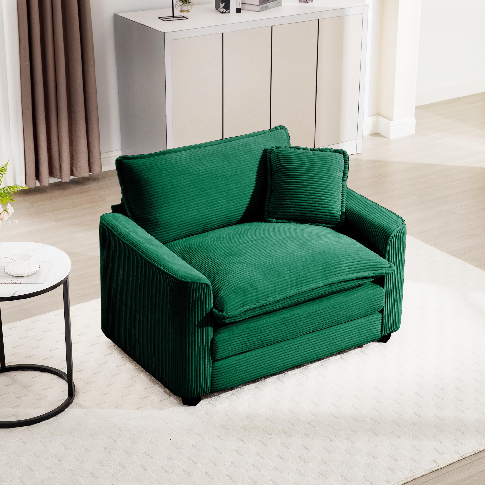 mikibama Luxury Modular Sectional Sofa Chair, 45 Inch Modern Corduroy Comfy Cloud Couches for Living Room Office Bedroom, Deep Sofa Chair with 1 Toss Pillows, Green