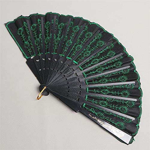 KXDFDC Handheld Folding Fan Women Ladies Silk Hand Fan with Green Sequins Party