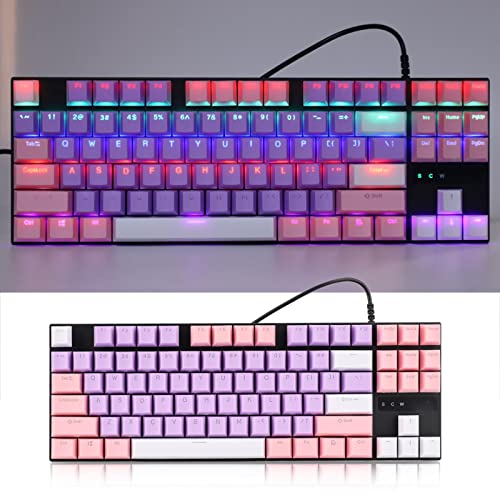 Mechanical Gaming Keyboard, Gaming Keyboard Windows Pc, Waterproof Design, 26 Kinds of RGB Lighting Effects Switch, Blue Switch Keyboard, Strong Mechanical Sense, 87 Keys,