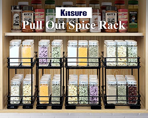 Kitsure Spice Rack Organizer for Cabinet - 2 Packs, Easy-to-Install Pull Out Spice Cabinet Organizers, 8''Wx10.23''Dx8.54''H Slide Out Spice Racks, Double Layer(Jars Not Included)