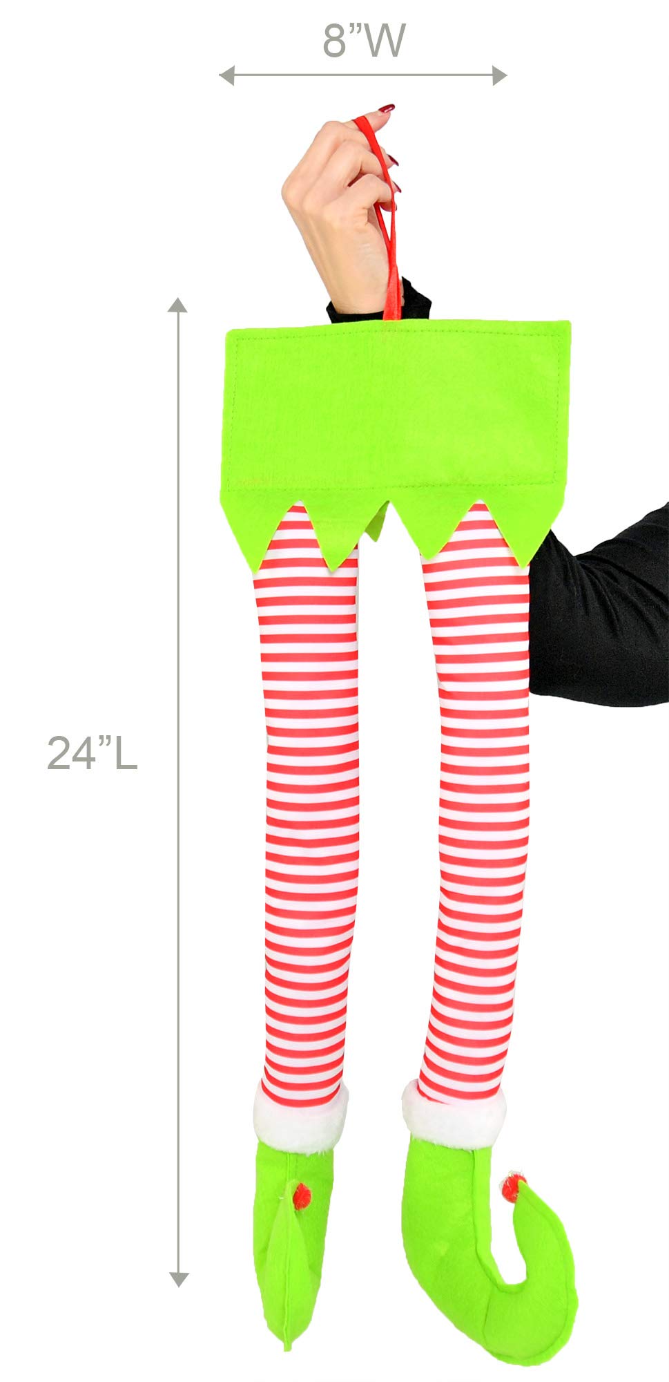 HOME-X Hanging Elf Legs, Christmas Home Decor, Festive Christmas Decorations for The Home or Car, 24" L x 8" W x 2" H, Red/White/Green