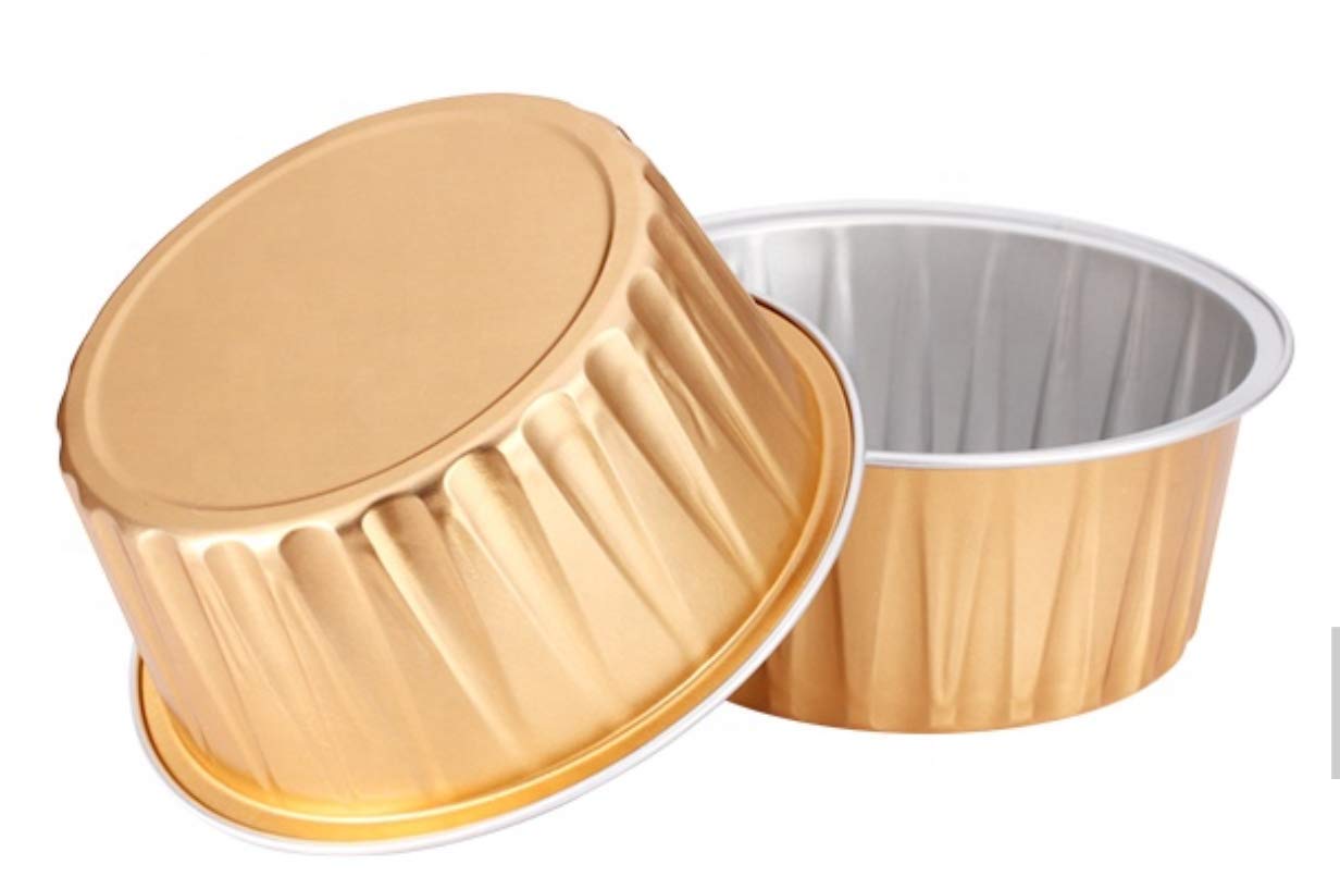 KEISEN 3 2/5" 4oz 120ml 100/PK Disposable Aluminum Foil Cups for Muffin Cupcake Baking Bake Utility Ramekin Cup gold