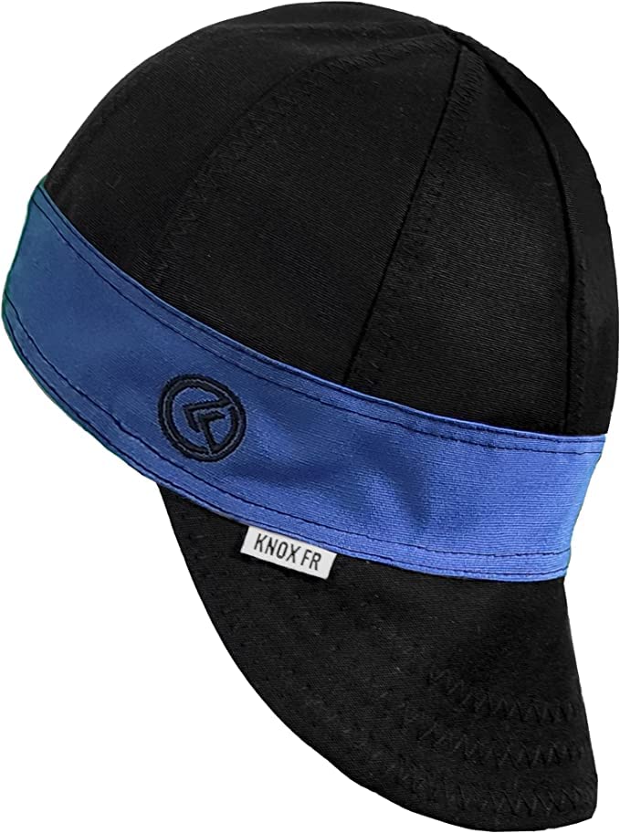 Knox Welding Caps for Men, 8 Panel Welder's Cap, Double Stitched, Cotton Duck Canvas, Deep Crown Design for Safety & Protection While Welding (Blue Band 7-7/8)
