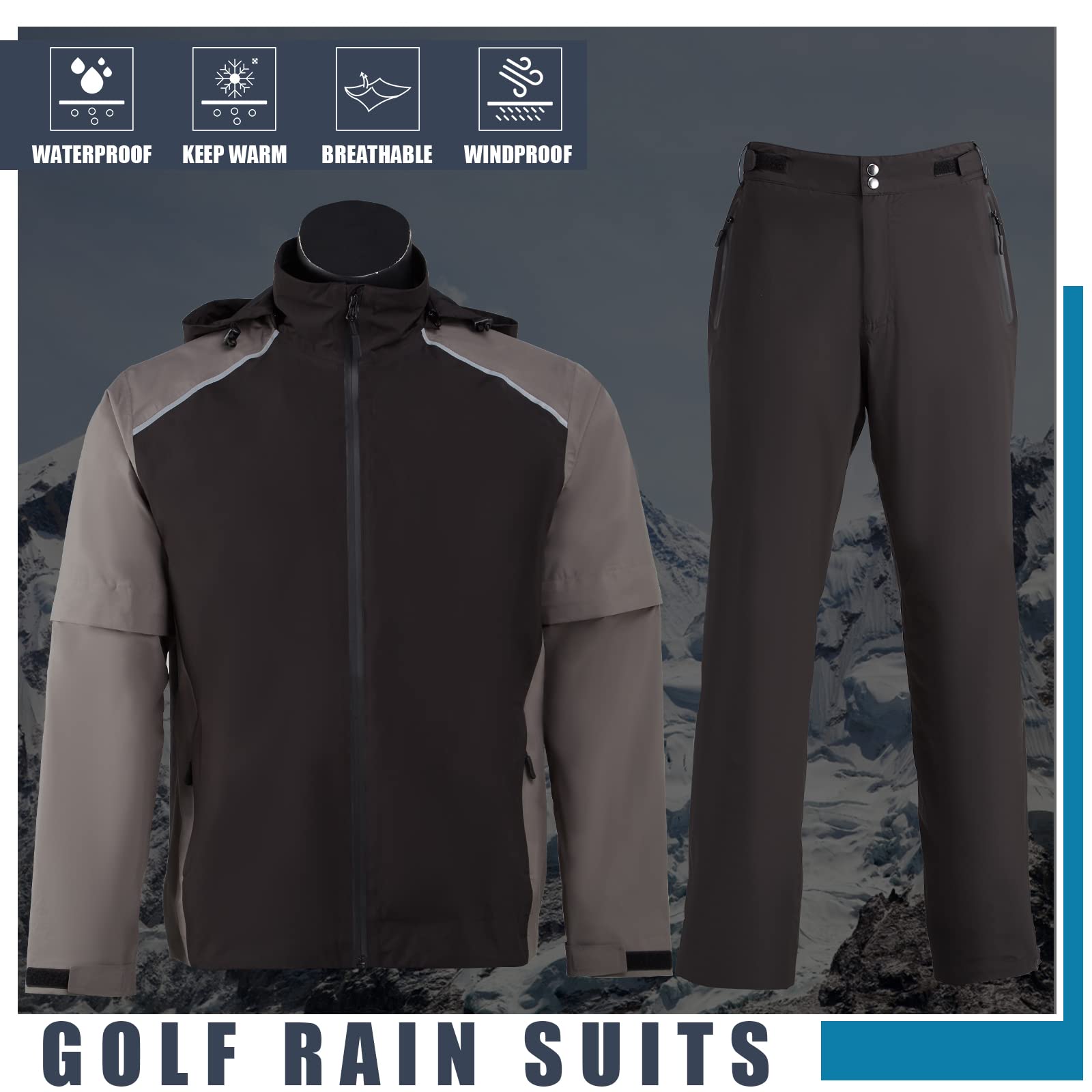 K.E.J. Golf Pants Men Jacket Waterproof Rain Suit Lightweight Raincoat for Hiking Fishing Hunting Camping Travel