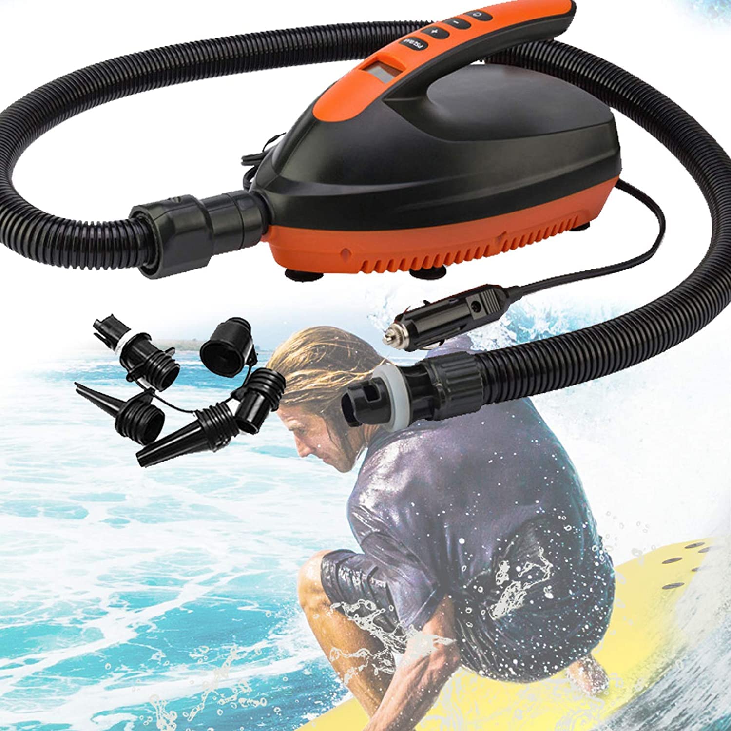 HIKULA Air Pump 16psi SUP Electric Pump Built in Temperature Sensor and 12V DC Car Connector Quickly Inflating for Paddle Board, Inflatable Boat, Car Inflatable Bed, Inflatable Tent