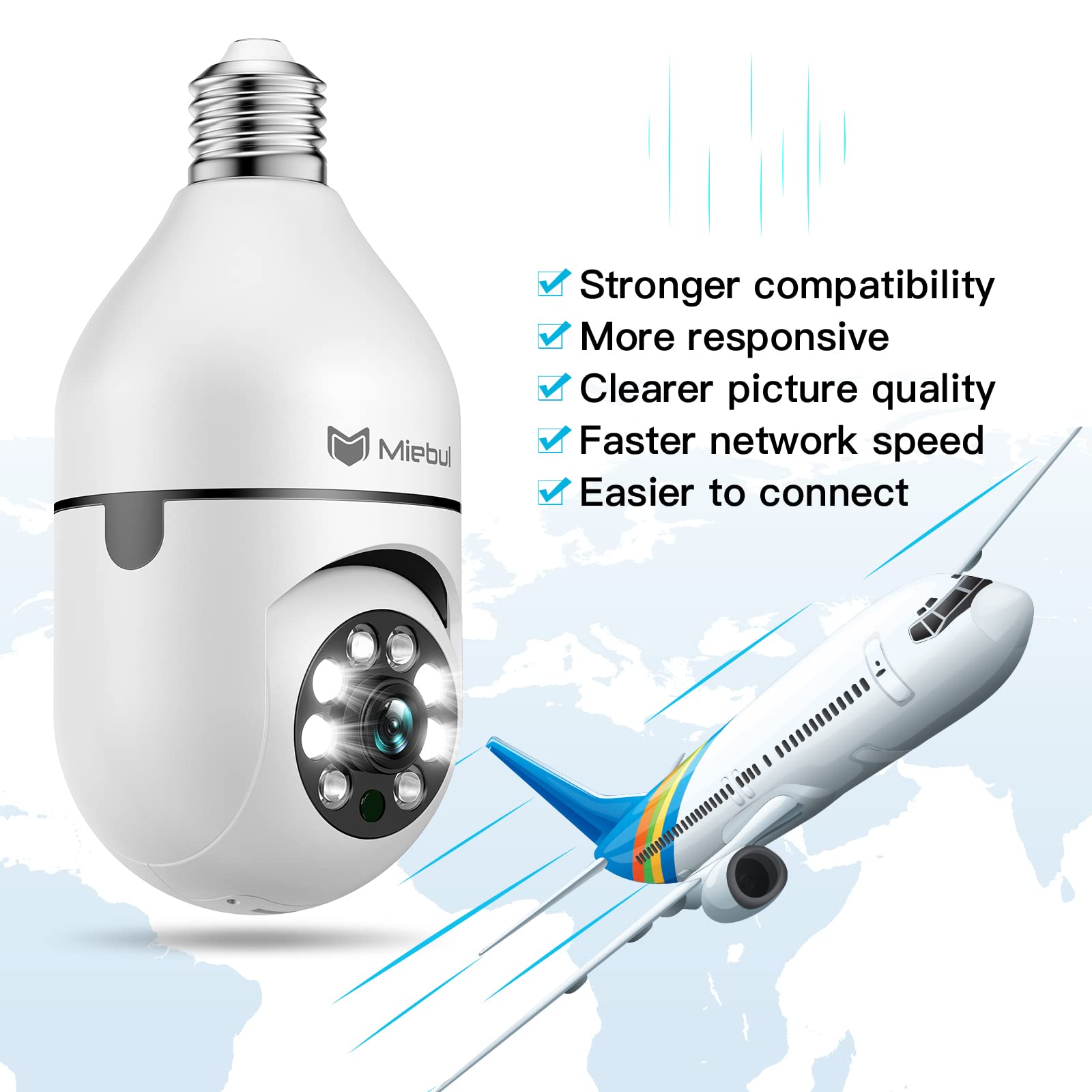 Miebul Light Bulb Camera, 2.4GHz WiFi Wireless Security Dome Camera, 1080P 355 Degree Security Surveillance Lightbulb Camera with Motion Detection Alarm Two Way Talk Night Vision Indoor
