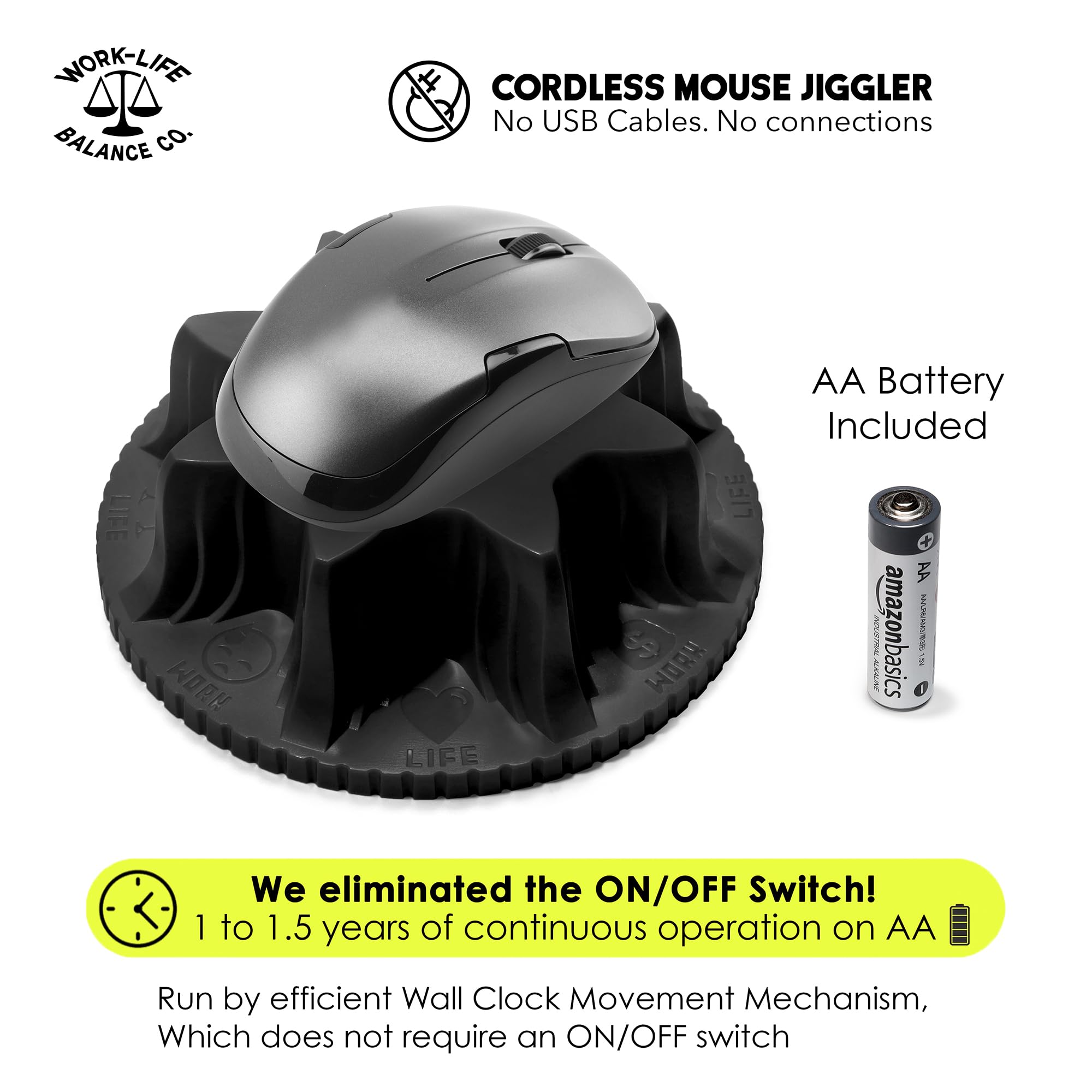 Mechanical Mouse Jiggler Undetectable Device - No USB No Software Required, Keeps Mouse Moving and Computer Awake - Cordless and Wireless Mouse Mover Works for 12-24 Months on AA Battery