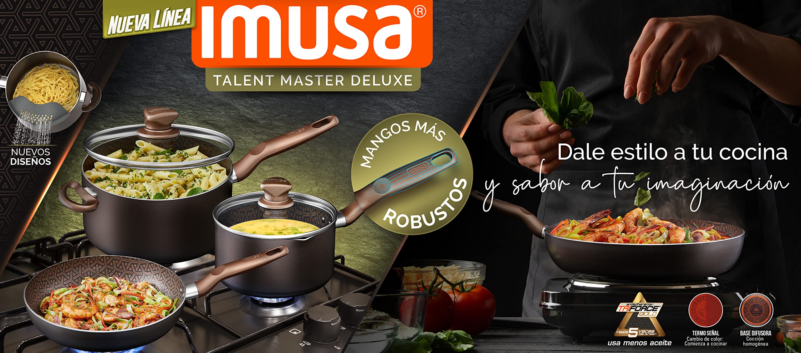 IMUSA USA 9.5" Nonstick Fry Pan with Thermal Signal Indicator and Glass Lid/Steam Vent