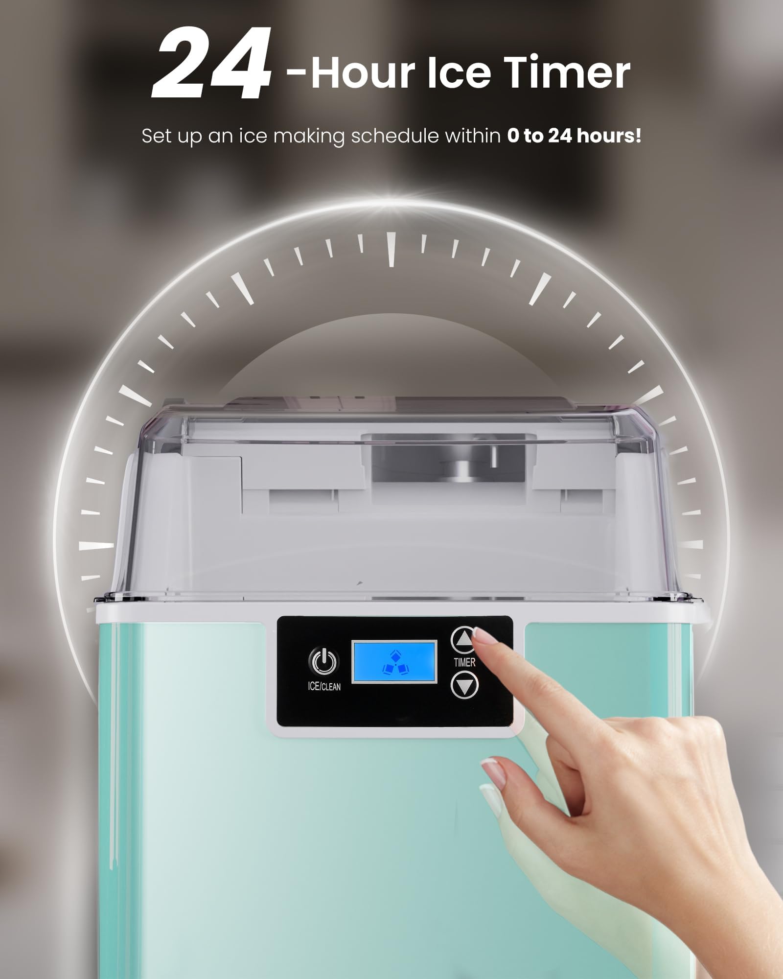 Kismile Nugget Ice Makers Countertop, 45lbs/Day Pebble Ice Maker Machine with 24-Hour Timer, Self-Cleaning Crushed ice Maker with Ice Scoop and Ice Basket for Home & Kitchen (Green)