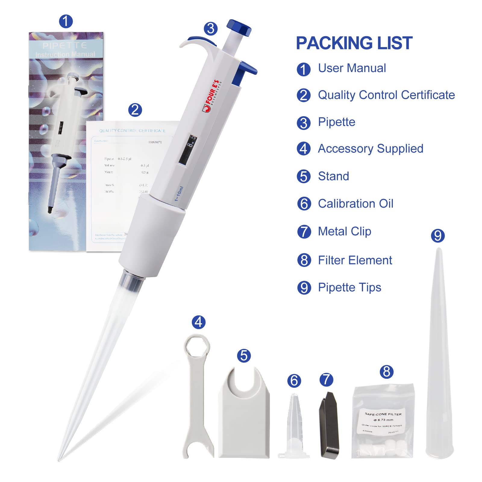 Micropipette 1000ul, Lab Single Channel Pipettors,100-1000ul Adjustable Variable Volume, High-Accurate Lab Pipettes