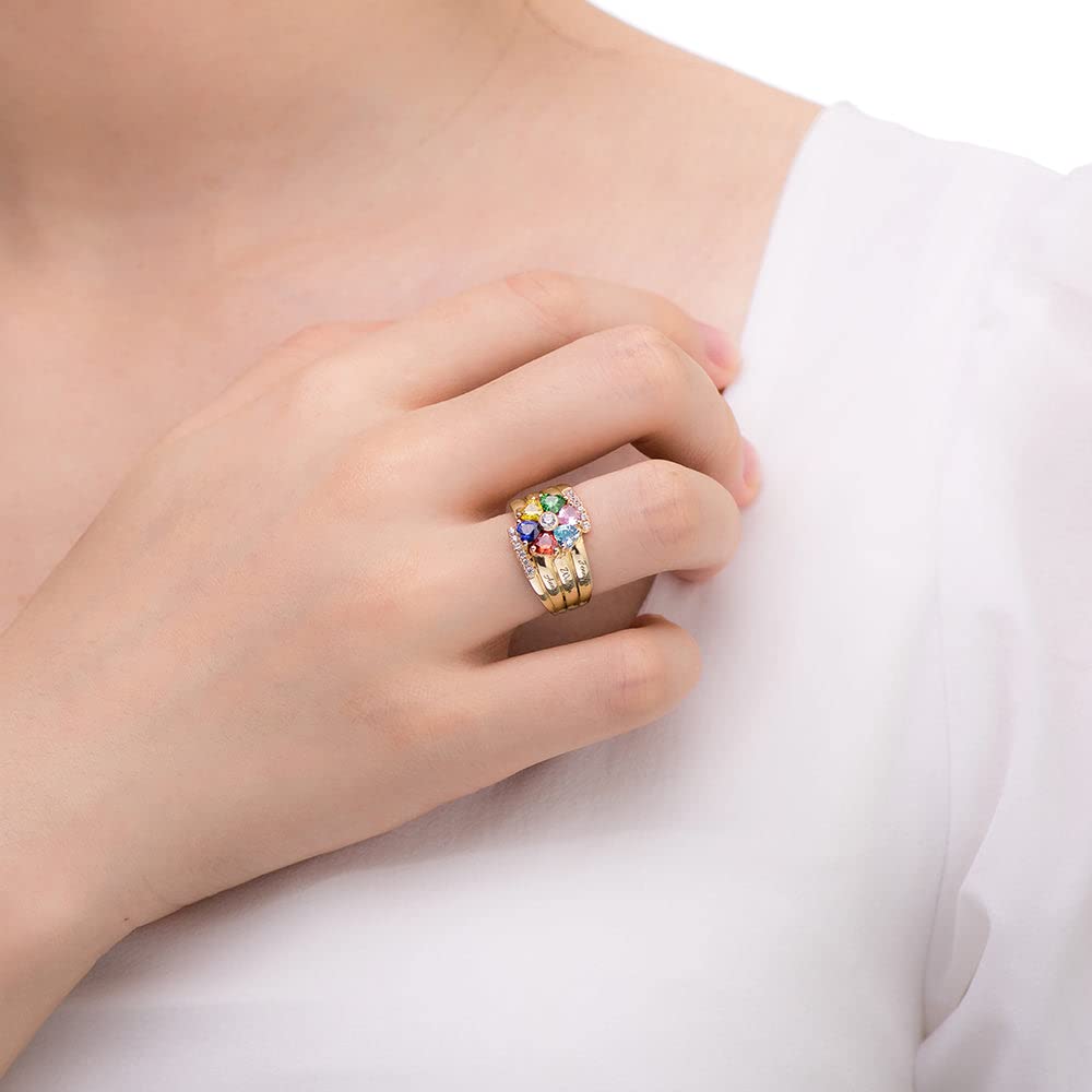 Laleonpame Mothers Ring Personalized Birthstones and Names Family Ring with 6 Heart Simulated Stone from Daughter Son