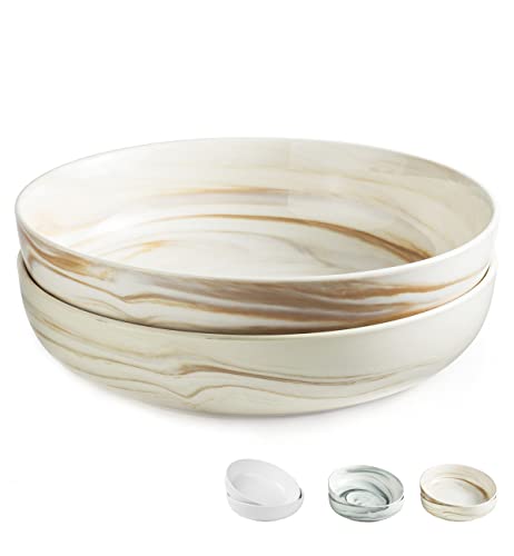LAUCHUH 11 inch Large Serving Bowls, Salad Bowls Pocerlain Serving Dishes for Entertaining, 3.2 Quarts Large Stackable Bowl Set of 2 for Pasta, Fruit, Snack,Brown