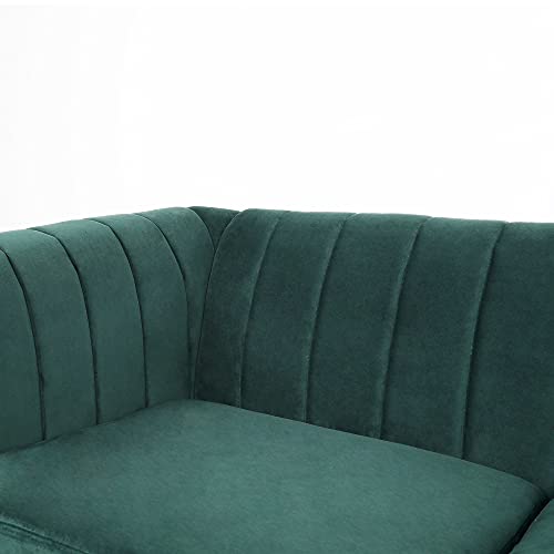 MIYZEAL Modern 3 Seater Tufted Couch, Velvet Chersterfield Sofa with Channel Back, Roll Arm Classic Settee Upholstered Couch for Living Room Office (Green)