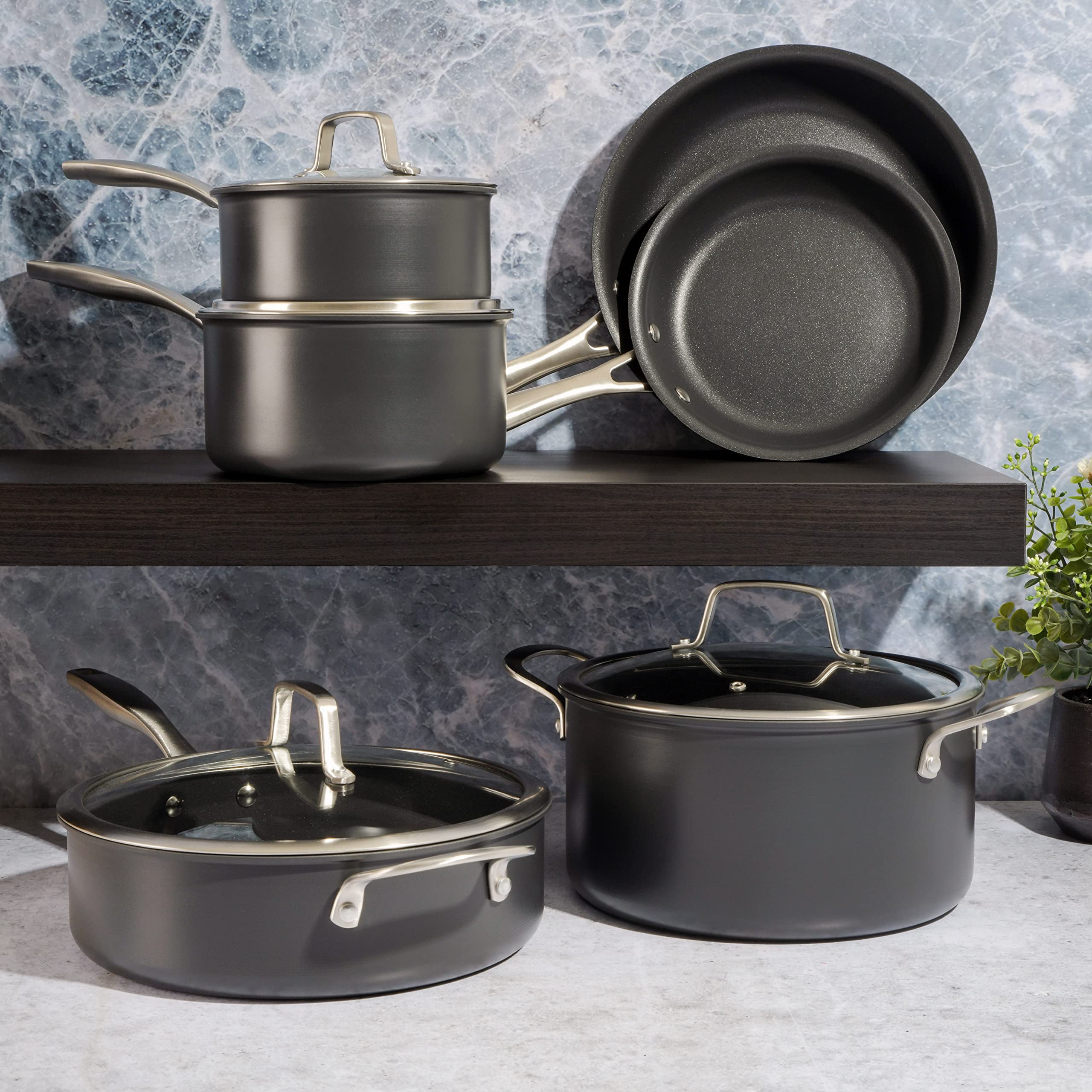 Kenmore Pro Arbor Heights 7-Layer Hard Anodized Induction Nonstick Platinum Forged Aluminum Cookware Set, 10-Piece, Black