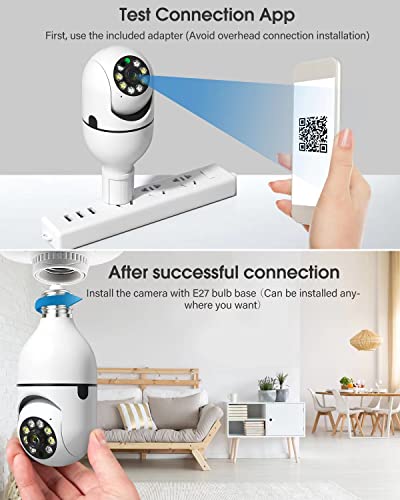 Light Bulb Camera, AIKELA 2.4GHz Wireless WiFi Outdoor Security Camera,360° Pan/Tilt Panoramic Home Indoor Surveillance Camera with Motion Detection Alarm Night Vision Two-Way Audio Remote View