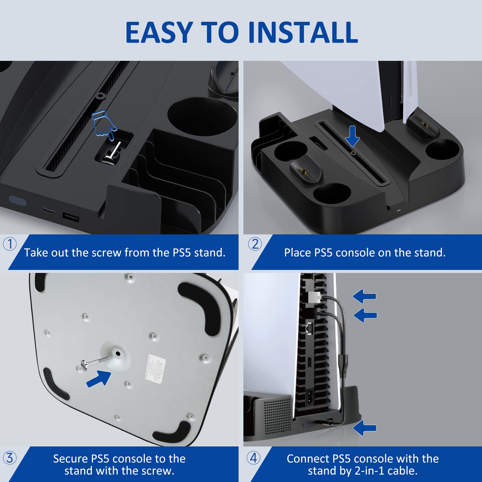 LVFAN PS5 Stand / PS5 Controller Charging Station, PS5 Accessories for Playstation 5 Digital & Disc Edition, PS5 Console Cooling Station with 3 Levels Adjustable Fan Speed, 8 x PS5 Games Slots β Black