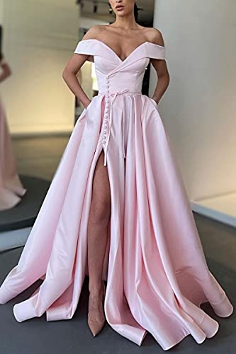 Mermaid Prom Dresses with Pockets for Junior Satin Pleated Formal Evening Gown US18W Hot Pink