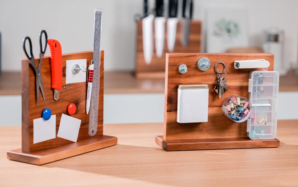 Magnetic Knife Block Made from Waterproof Acacia Wood Double Sided Built in Powerful Magnetic Strip for Dozen Knives Storage