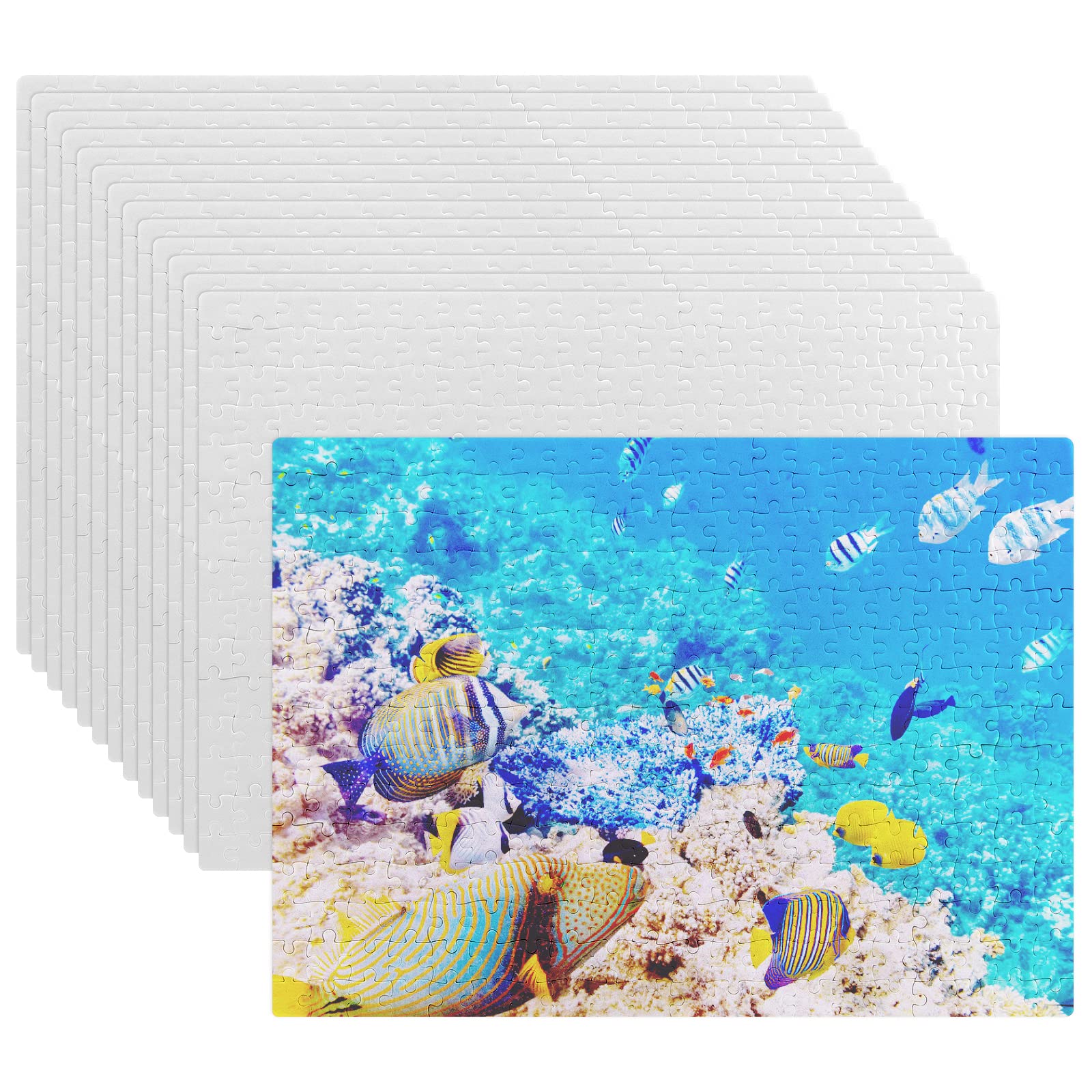 KEILEOHO 14 Pack Blank Jigsaw Puzzles, 15.5 x 11 Inches Sublimation Blank Puzzles, DIY Custom Puzzle for Heat Press Printing, Art and Craft, Each Puzzle 300 Pieces