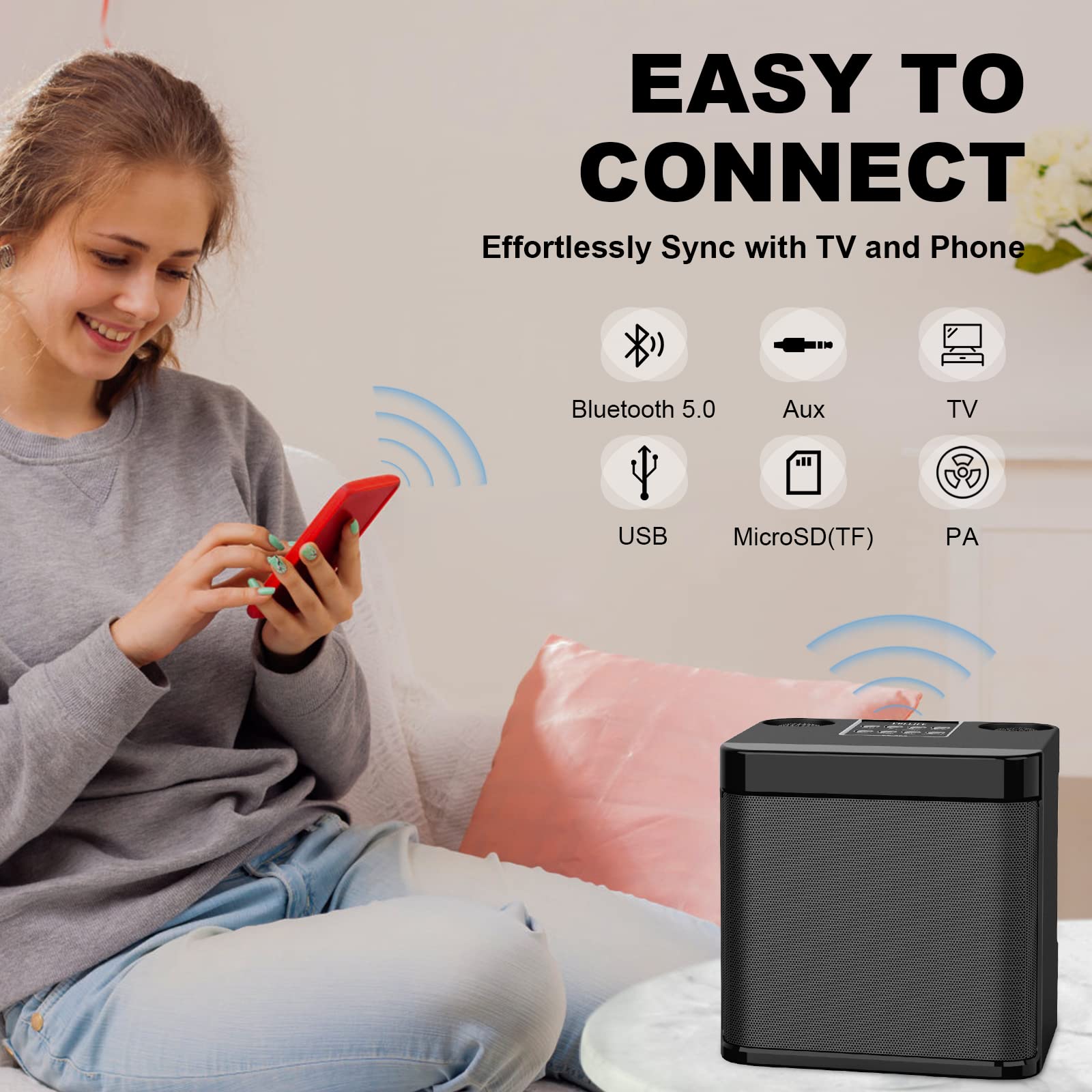 Karaoke Machine with 2 UHF Wireless Microphones for Adults/Kids, WZJP Portable Karaoke Bluetooth PA Speaker System with Echo, Vocal Cut, for Parties