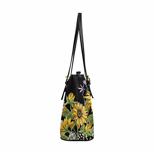 InterestPrint Border with Sun-Flower Bouquet Halloween Women Totes Top Handle HandBags PU Leather Purse