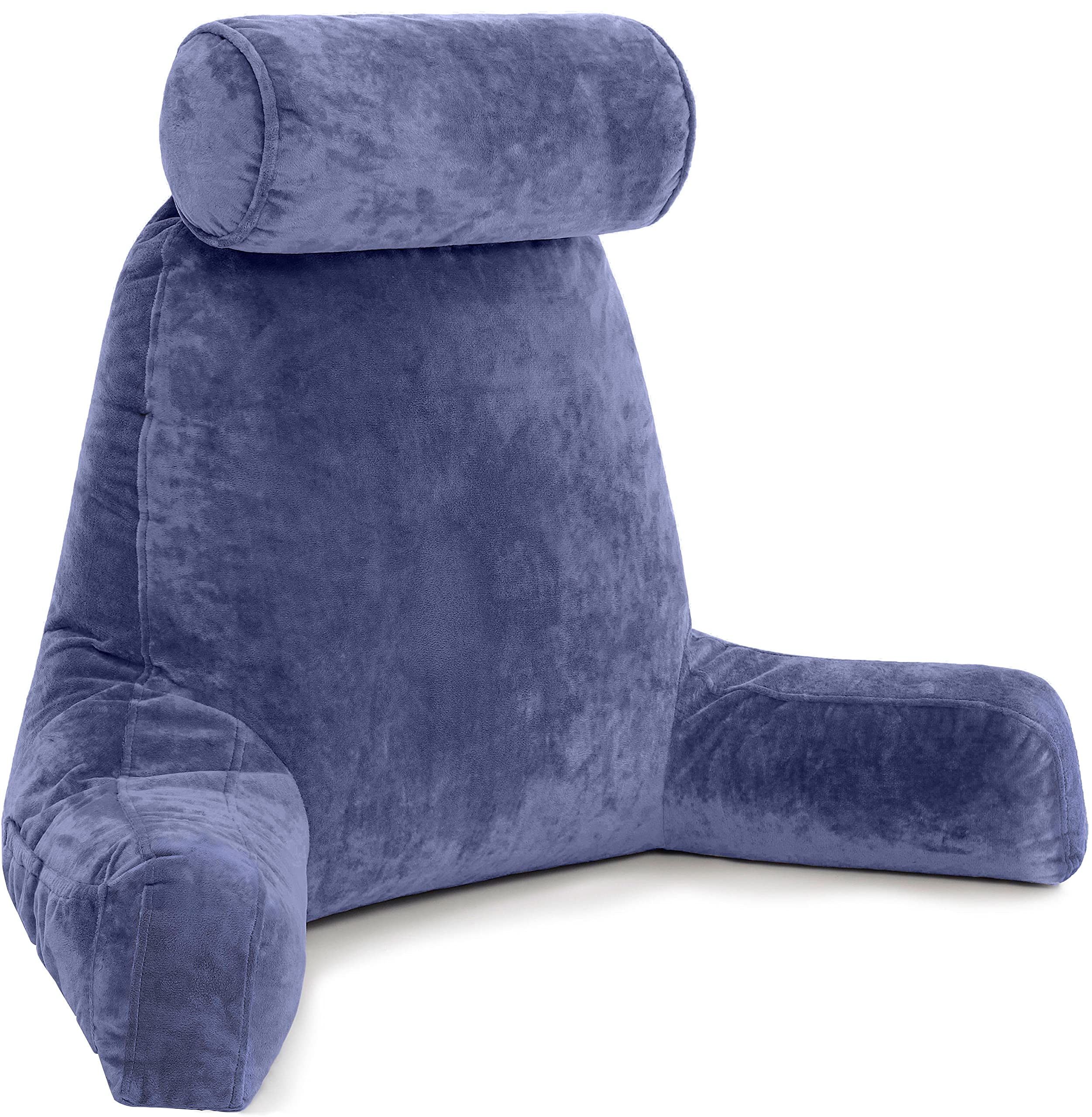 Husband Pillow Combo - Backrest Pillow with Arms : XXL Dark Blue & Lap Desk Bed Tray : Grey - Memory Foam Reading Pillows for Bed w/Removable Neck Roll & Laptop Bed Tray Table