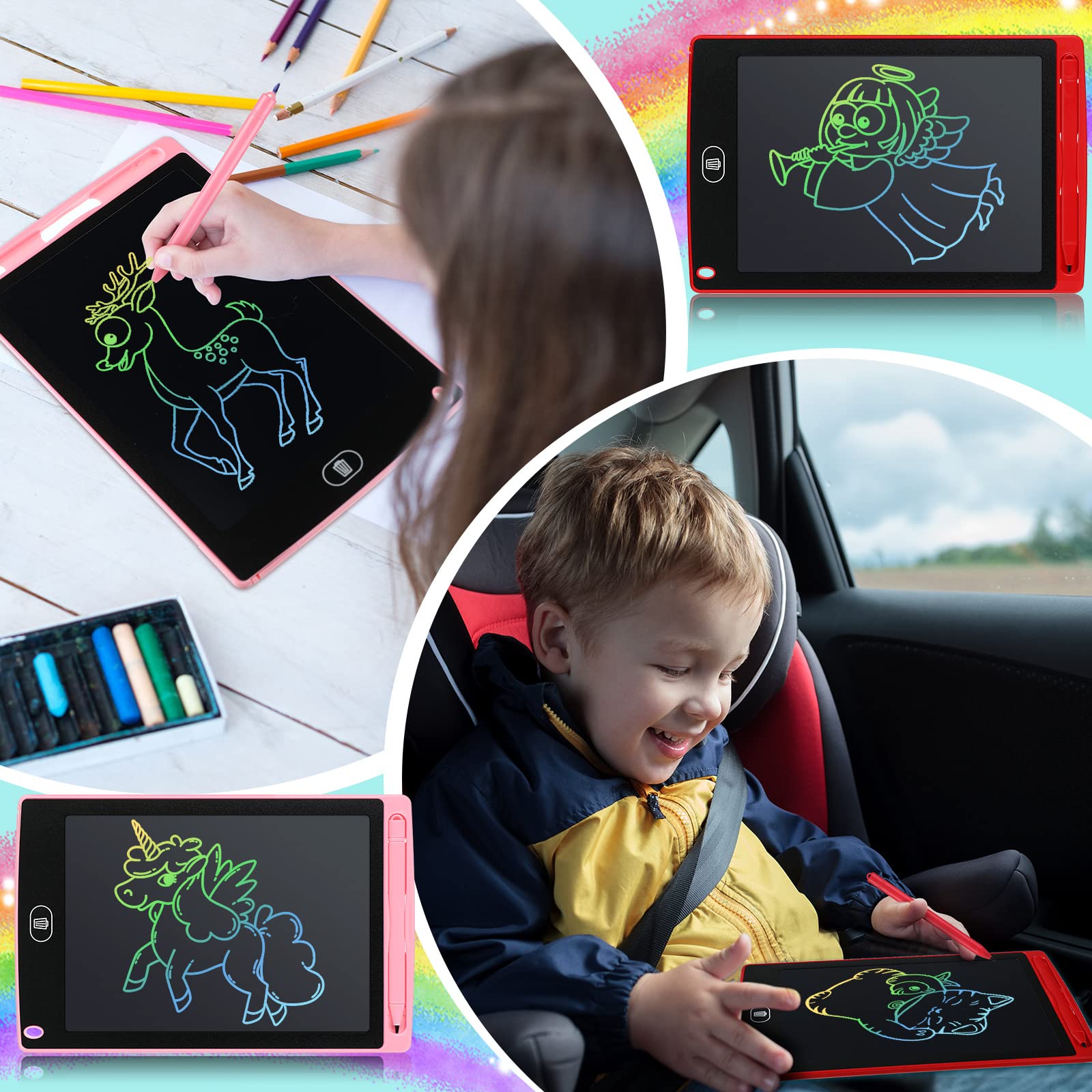 Leinuosen 3 Pack LCD Writing Tablet for Kids 8.5 Inch Colorful Doodle Drawing Tablet Pad for Back to School Educational Learning(Simple Colorful Frame)