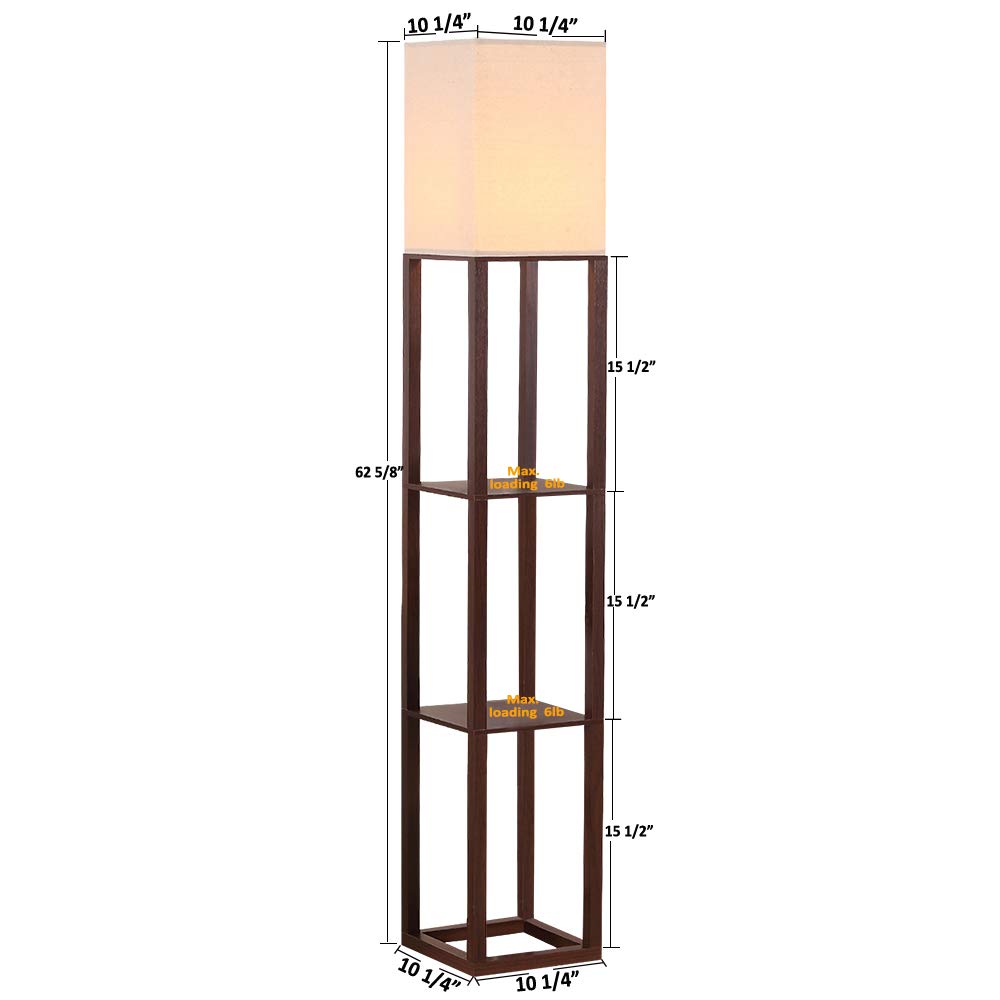 HomeFocus - Floor Lamp,Shelf Floor Lamp with LED Bulb,Corner Display Floor Lamp for Living Room,Bedroom and Office,Linen White Shade,Wood,Brown.