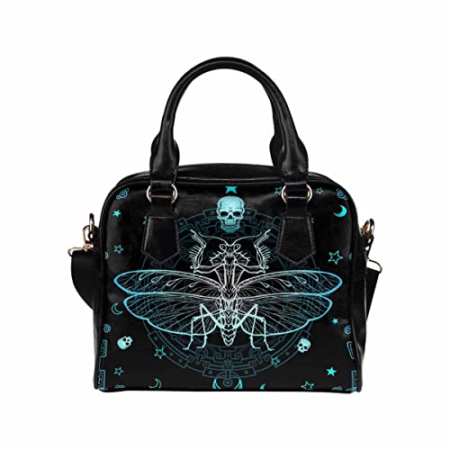 InterestPrint Skulls and Butterfly Womens PU Leather Handbag Travel Shoulder Bag
