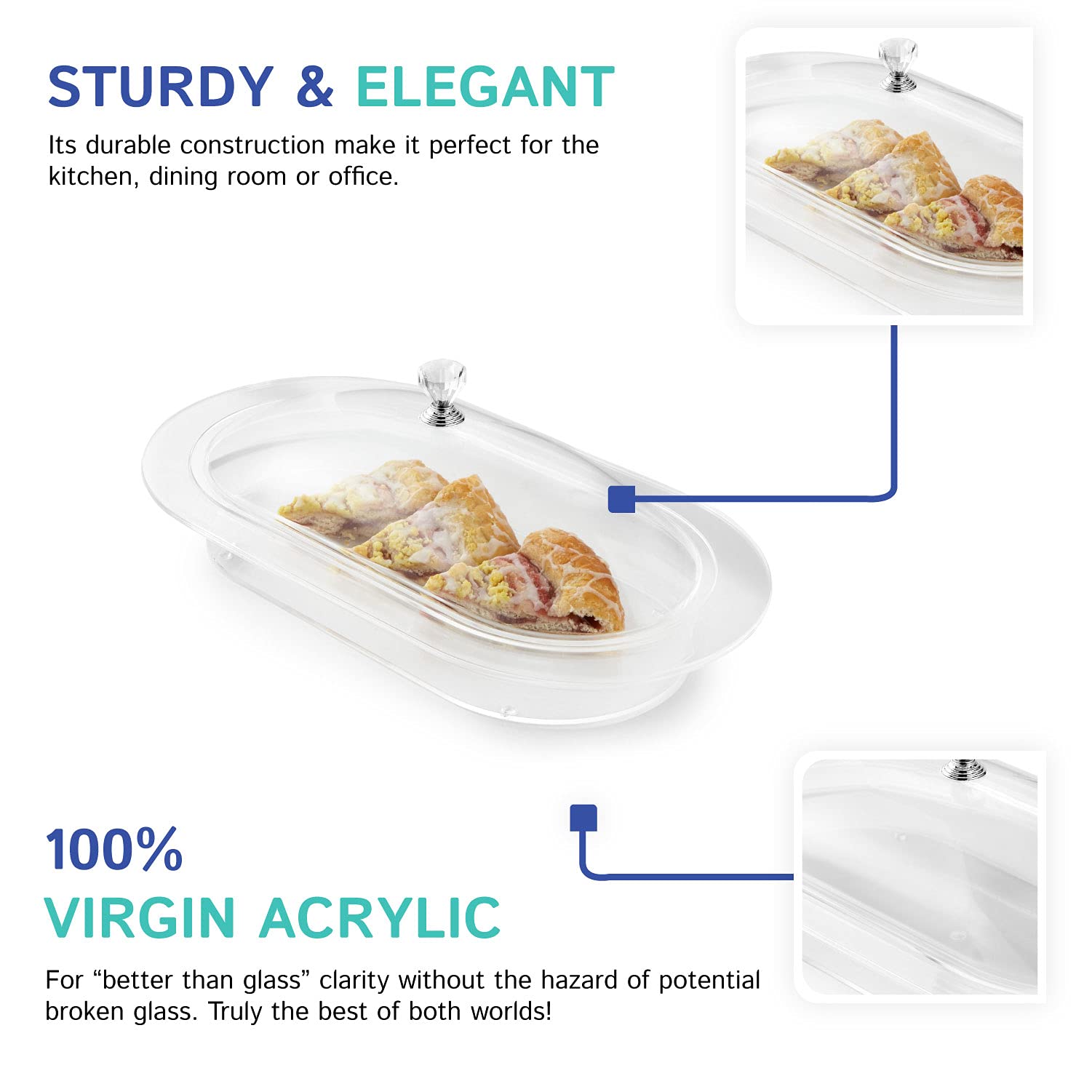 Huang Acrylic Clear Covered Oval Serving Food Tray | Servware with Lid Used for Appetizers, Snacks, and Shareable Entries | Perfect for Parties, Holidays, Celebrations, or Everyday Use
