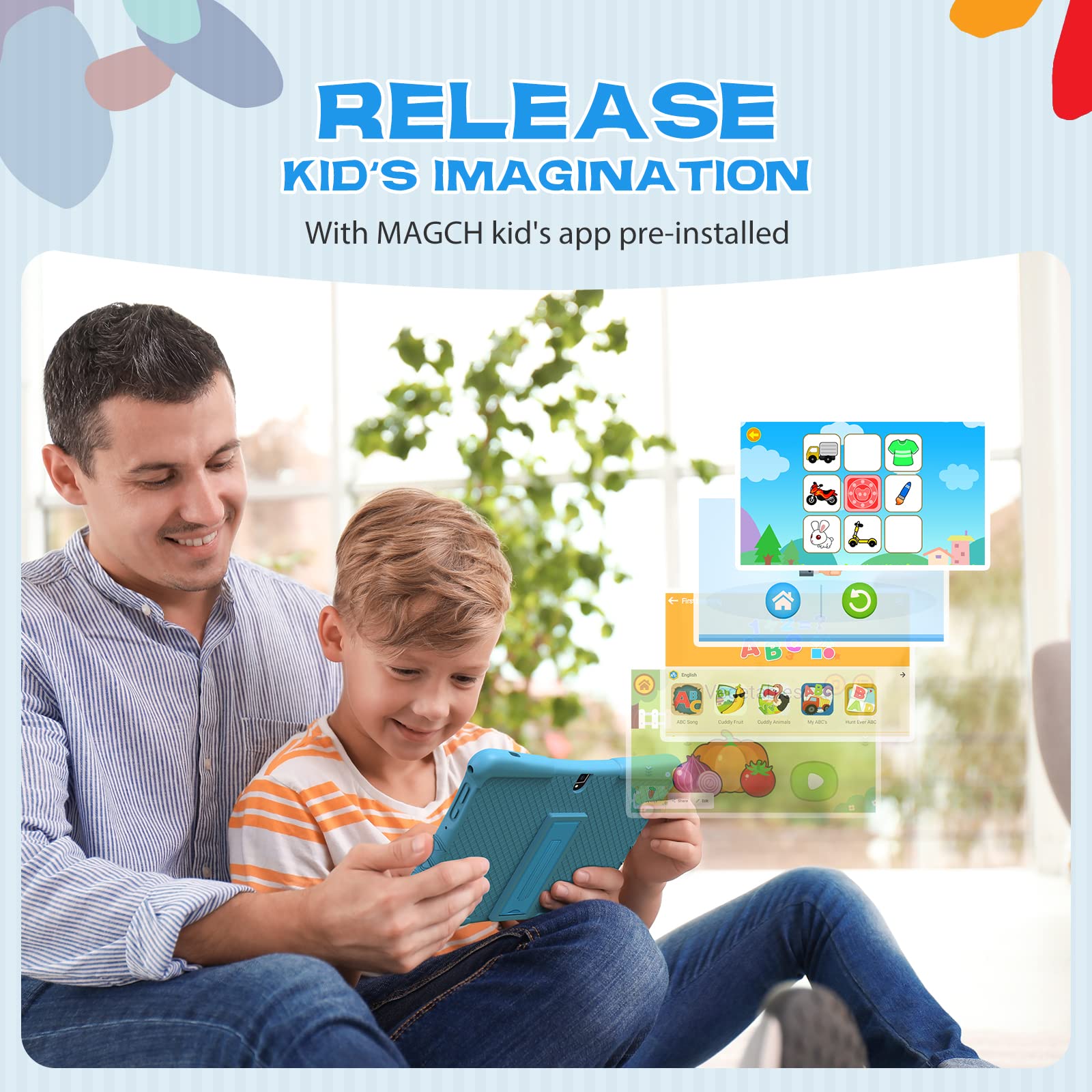 MAGCH Kids Tablet 10 inch, Android 11.0, 32GB ROM, Kids App Pre Installed, Toddler Tablet with Camera, Parental Control, Bluetooth, WiFi, Learning Tablet for Children with Kid-Proof Case, Blue